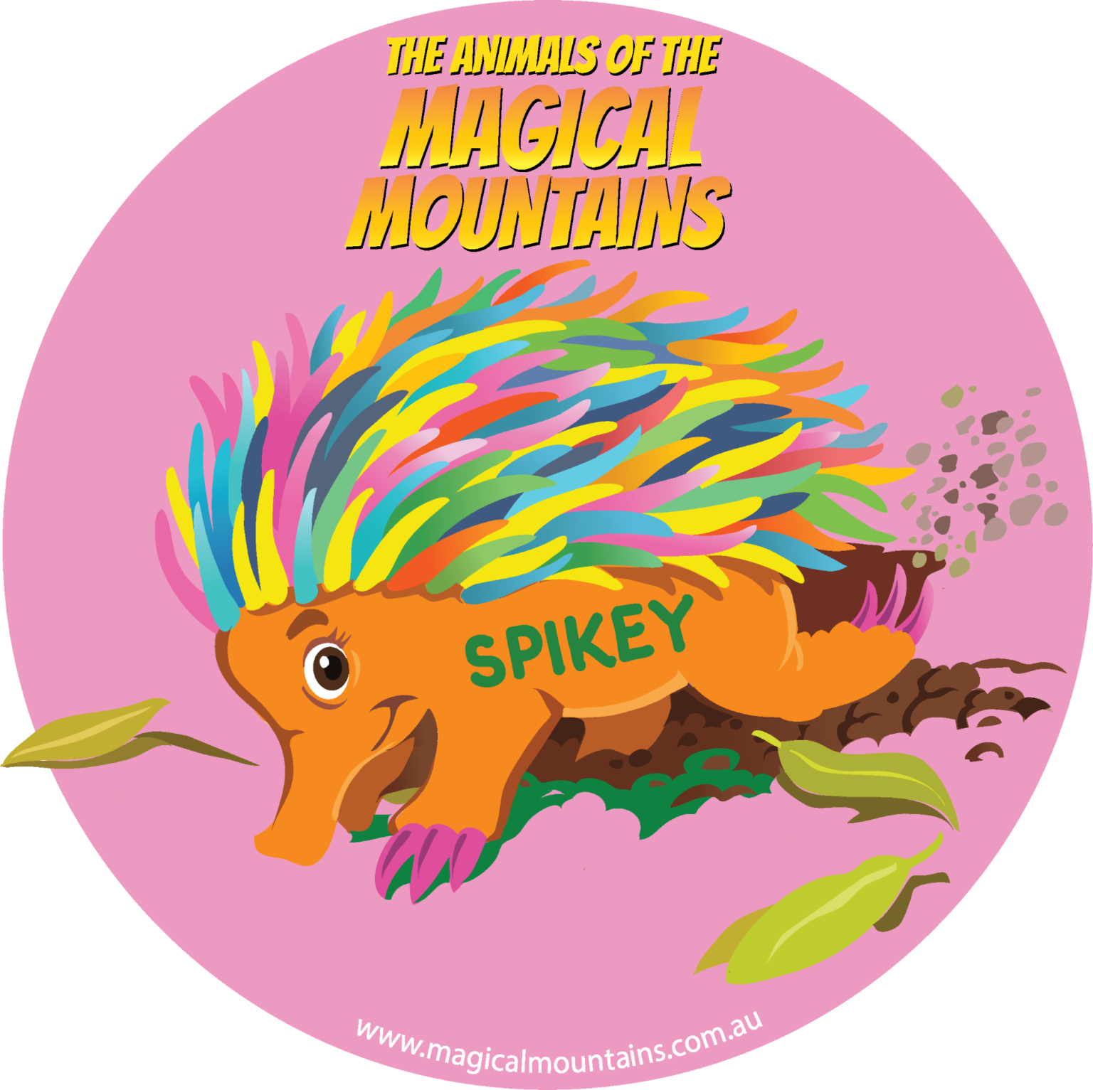 Spikey Echidna Pink Circle Sticker | The Magical Mountains